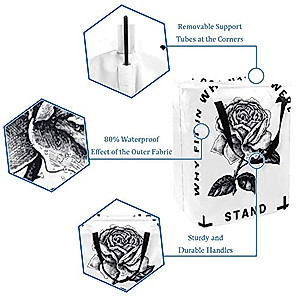 Sketch Rose Laundry Basket Large Cloth Organizer Bag Basket Foldable Laundry Hamper with Handles