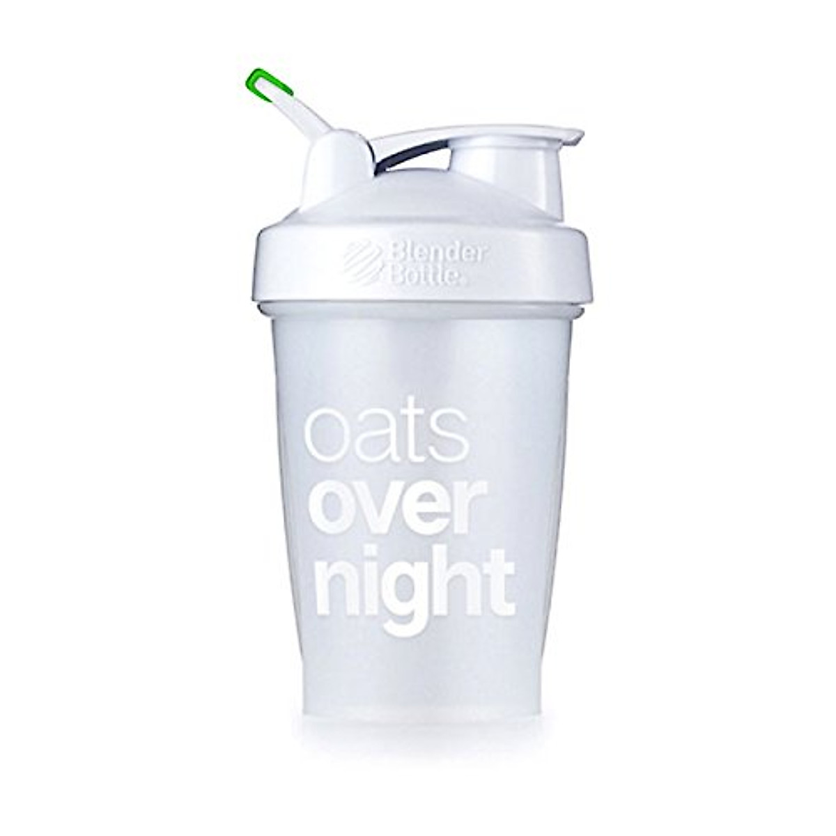 Oats Overnight BlenderBottle - Customized for Overnight Oats - NO WHISK BALL - Milk Fill Line - Clear/White/Green - 20-Ounce Loop Top
