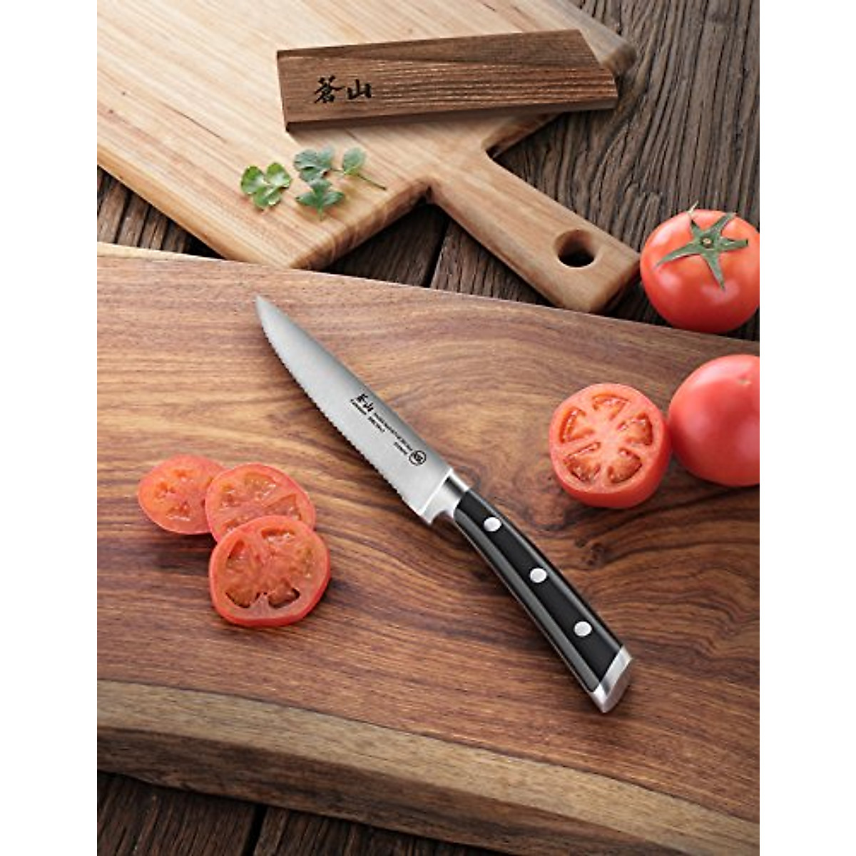 Cangshan TS Series 1020588 Swedish 14C28N Steel Forged 5-Inch Serrated Utility Knife and Wood Sheath Set