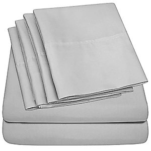 Full Size Bed Sheets - 6 Piece 1500 Supreme Collection Fine Brushed Microfiber Deep Pocket Full Sheet Set Bedding - 2 Extra Pillow Cases, Great Value, Full, Silver