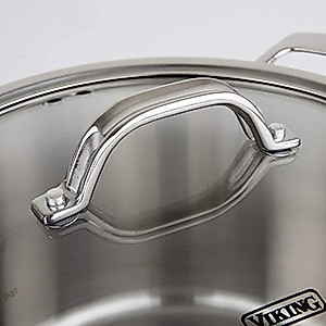 Viking Culinary Contemporary 3-Ply Stainless Steel Dutch Oven, 5.2 Quart, Includes Glass Lid, Dishwasher, Oven Safe, Works on All Cooktops including Induction