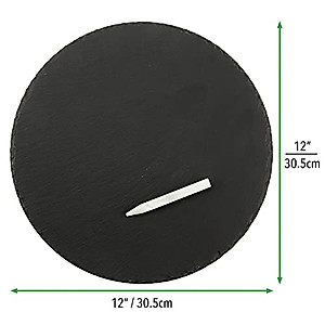 mDesign Slate Stone Round Gourmet Chalkboard Serving Platter, Cheese Board, Charcuterie Tray with Natural Edge and Chalk Pencil for Cheese, Meats, Appetizers, Dried Fruits, and Food - Black