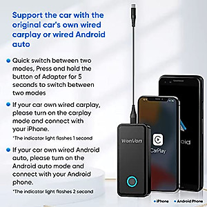 WonVon Wired CarPlay to Wireless CarPlay for Plug & Play Fast Connect No Delay Convert Wired to Wireless Apple CarPlay