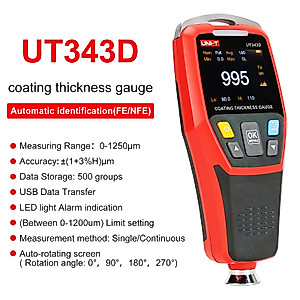 UNI-T UT343D Digital Coating Thickness Gauge Meter Tester Range 0 to 1250um with USB Data Function