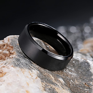 King Will BASIC Men Wedding Black Tungsten Ring 8mm Matte Finish Beveled Polished Edge Comfort Fit 9.5
