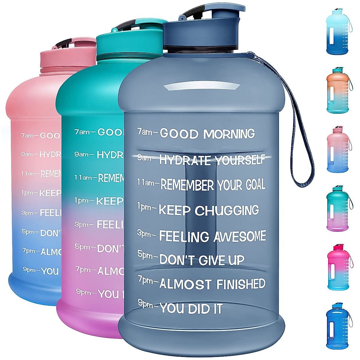 Venture Pal Large 128oz Leakproof BPA Free Fitness Sports Water Bottle with Motivational Time Marker to Ensure You Drink Enough Water Throughout The Day-1 Gallon-Green/Pink/Purple Gradient