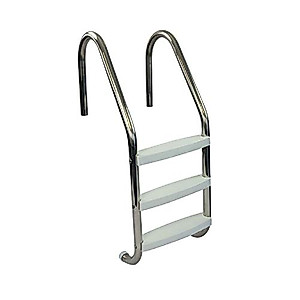 Aqua Select Three Tread Stainless Steel Pool Ladder | Entry and Exit System for In-Ground Swimming Pools | 250 Pound Capacity | 1.90-Inch Outer Diameter | with Non-Slip Plastic White Steps