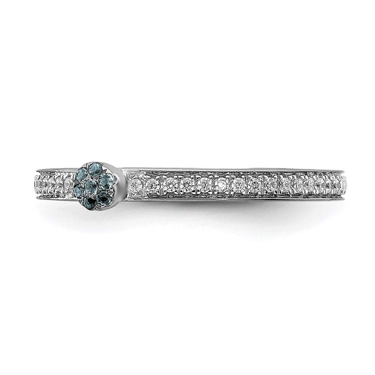 The Black Bow 14k White Gold, Aquamarine & 1/8 Ctw Diamond (I2 Clarity, I-J Color) Stackable Ring, Size 6