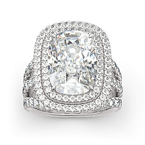 Jeulia Double Halo Cushion Cut Engagement Rings 925 Sterling Silver Diamond Wedding Rings Cubic Zirconia Promise Anniversary Rings for Her Romantic Jewelry Gift (9.5)