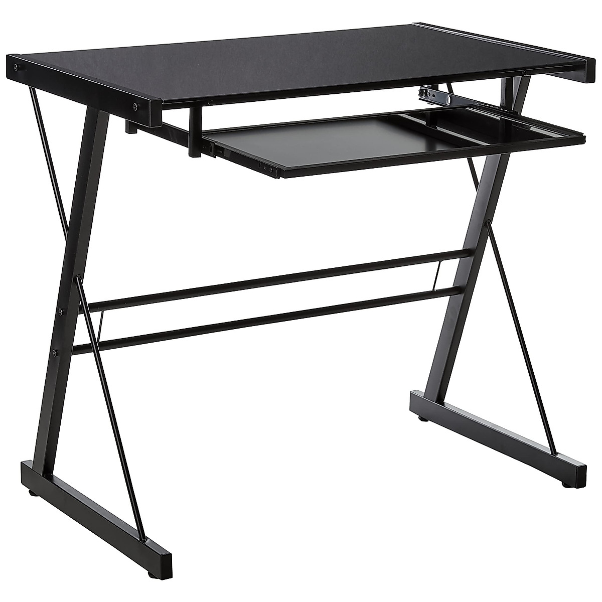 Walker Edison Modern Small Metal and Glass Computer Gaming with Under Desk Keyboard Tray Black Home Office Desk, 31 inch