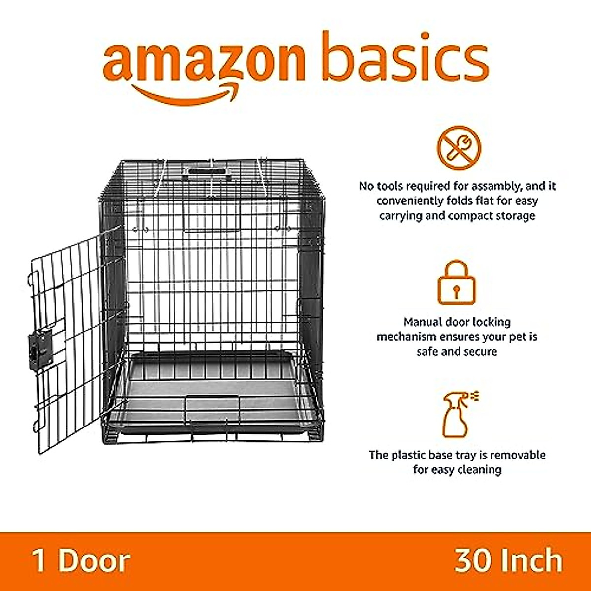 Amazon Basics - Durable, Foldable Metal Wire Dog Crate with Tray, Single Door, 30 x 19 x 21 Inches, Black