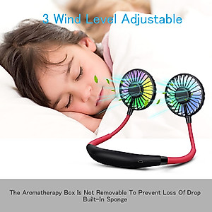 XINBAOHONG Neck Fan, Portable USB Rechargeable LED Fan Headphone Design Hand Free Personal Fan Wearable Cooler Fan with Dual Wind Head for Traveling Outdoor Office (Black)