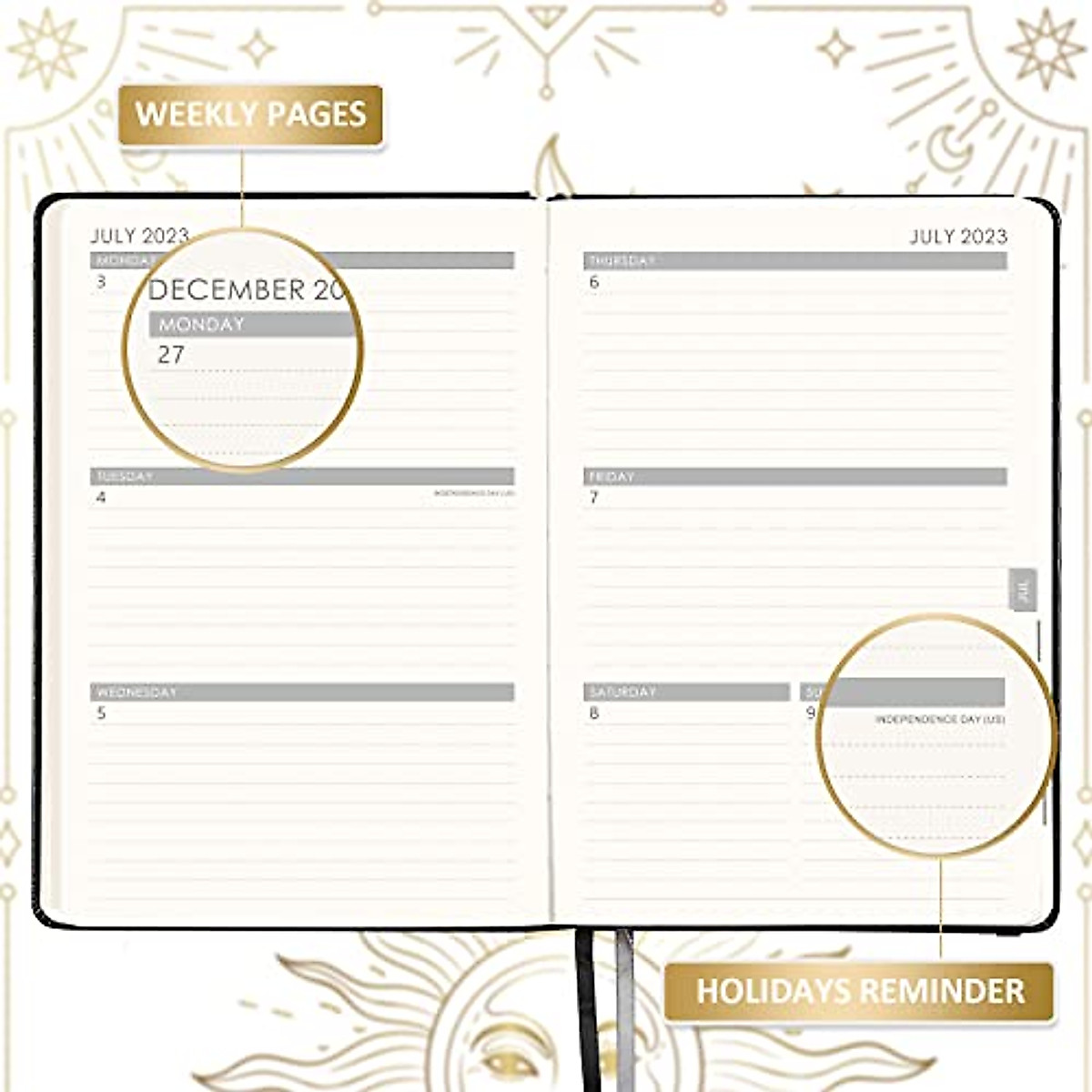 2023-2024 Planner - Academic Weekly Monthly Planner 2023-2024, July 2023 - June 2024, 5.75" x 8.25", Faux Leather, Back Pocket with 40 Notes Pages - The SunSun