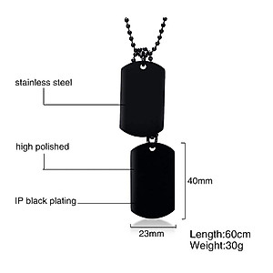 VNOX Military US Army Dog Tag Necklace Mens Black Stainless Steel Double Dog Tag Dangling Pendant Necklace,Bead Chain Necklace 24",Veterans Day Gifts for Men