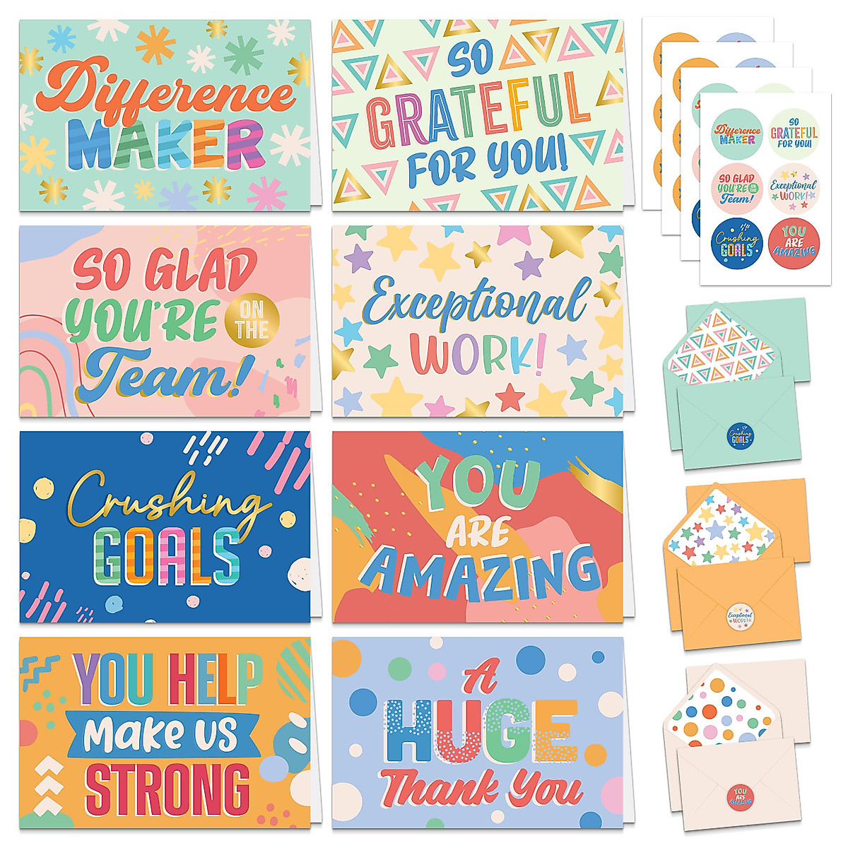 Decorably 24 Pack Gold-Foiled Employee Appreciation Cards with Envelopes & Stickers - 8 Designs Blank Inside Employee Appreciation Card, 6x4in Employee Thank You Cards for Employees Appreciation