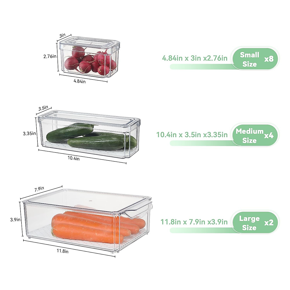 novelinks 14 Pack Fridge Organizer Bins Clear Stackable Fridge Organizer Bins With Lids Vegetable & Fruit Organizer Clear Pantry Organizer Bins (14)