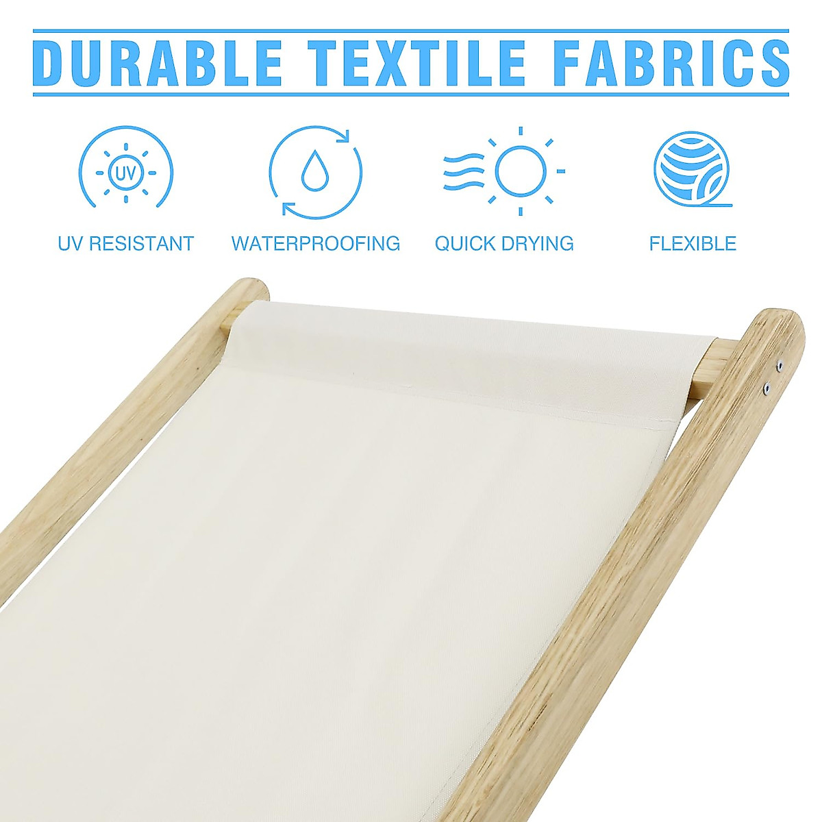 PetsCosset Wooden Patio Lawn Deck Chairs 2 Set Outdoor Camping Sling Chairs,Beach Sling Chair Set - Durable Acacia Wood and Triple-Layer Polyester Canvas, Adjustable and Portable（Natural Wood）