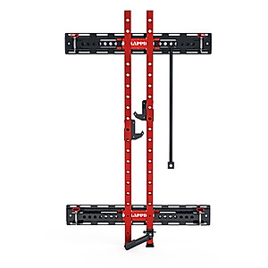 Mappding Folding Squat Rack Wall Mounted, 1100 LBS Foldable Squat Power Rack Weight Cage with Pull Up Bar, J-Cups, Landmine and Partable Space Saving Free Standing for Home Gym Garage Workout, Red