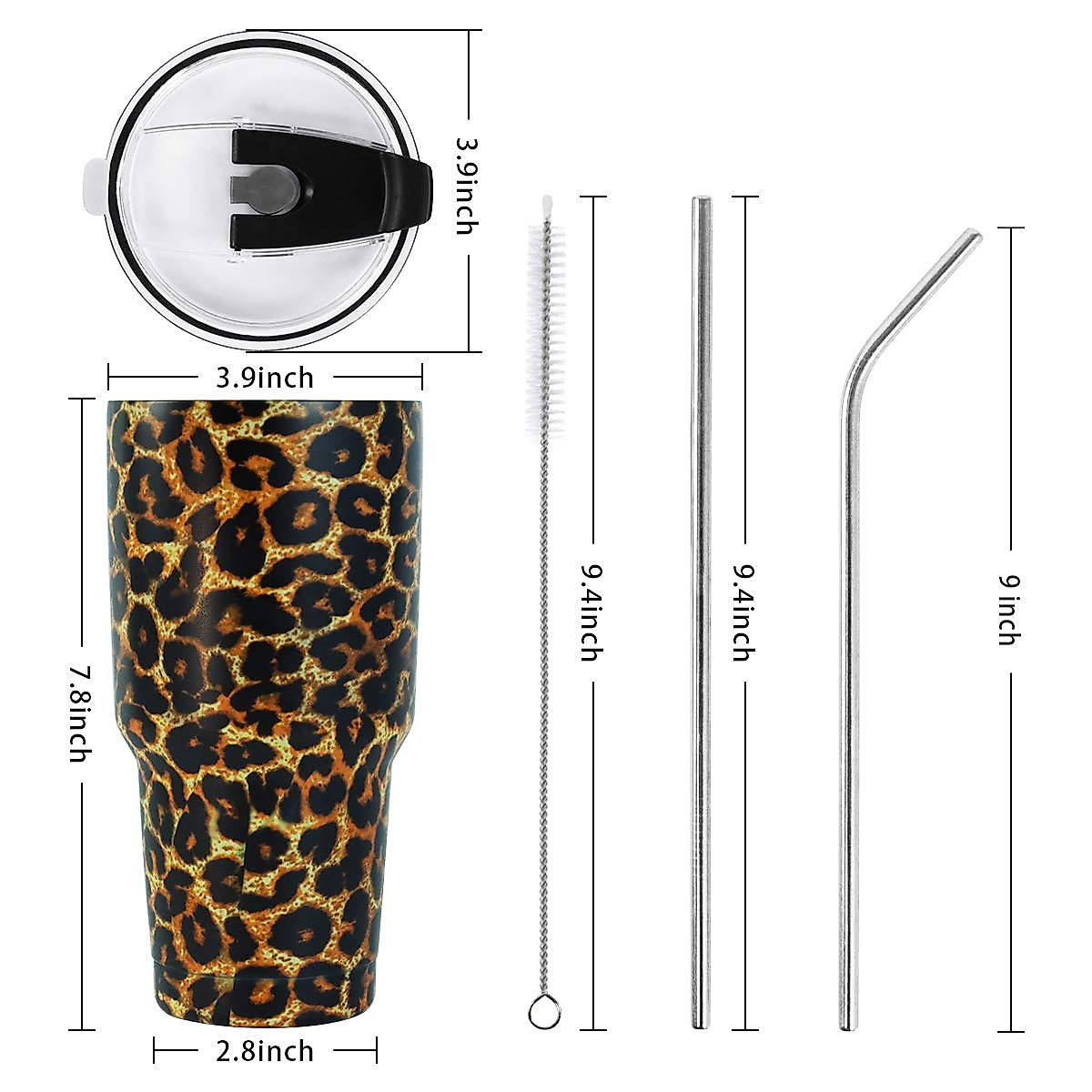 SYACOT 30oz Tumbler Double Wall Stainless Steel Vacuum Insulated Travel Mug with Splash-Proof Lid Metal Straw and Brush