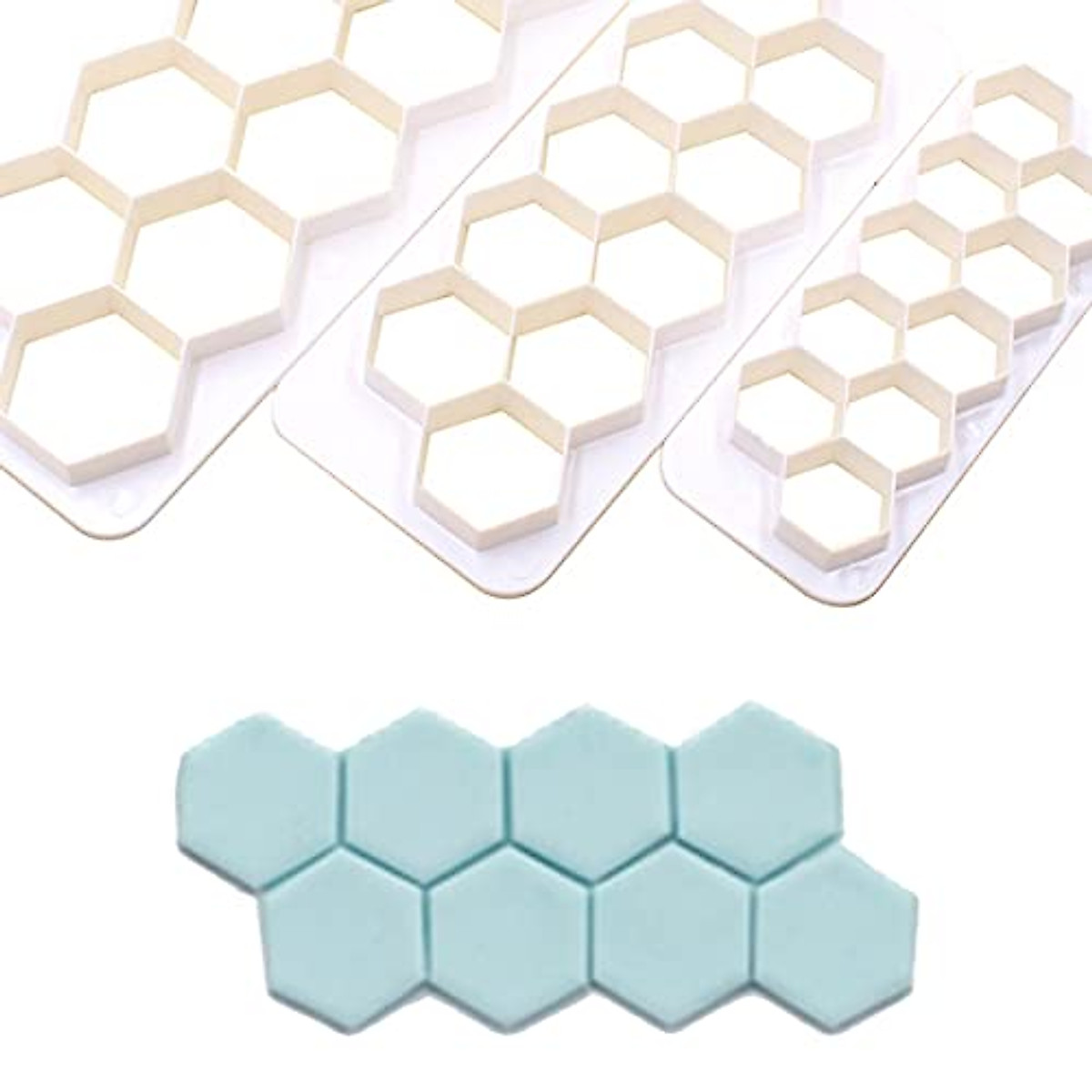 9 Pcs Cookie Cutter Plastic Cake Fondant Cutter Hexagons Cake Decorating and Squares Cake Molds for Baking