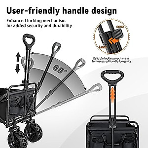 SaSupfe XXL Foldable Wagon Cart with Brake Collapsible Heavy-Duty Alloy Steel Frame, 330+ lbs Capacity, All-Terrain Wheels for Sports,Fishing,Outdoor Camping and Shopping(White)