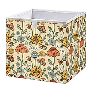 Kigai Mushroom Eyes Cube Storage Bins - 11x11x11 In Large Foldable Storage Basket Fabric Storage Baskes Organizer for Toys, Books, Shelves, Closet, Home Decor