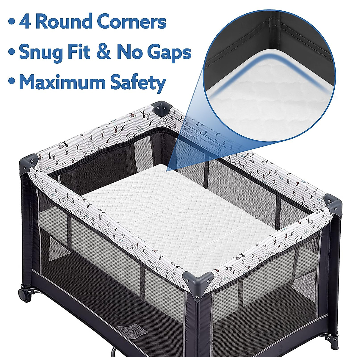 Criblike Trifold Pack and Play Mattress, Waterproof Playpen Mattress, Portable Crib Mattress Topper, with Soft Washable Cover, 38’’x26’’