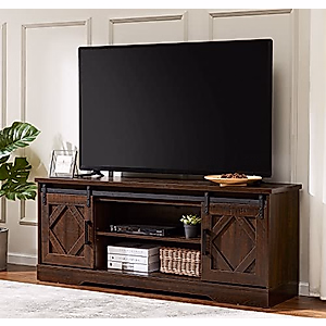 WAMPAT Farmhouse TV Stand Modern Sliding Barn Door Entertainment Center for TVs Up to 65 inch, Wood TV Media Console Table Cabinet Storage for Living Room, Rustic Brown
