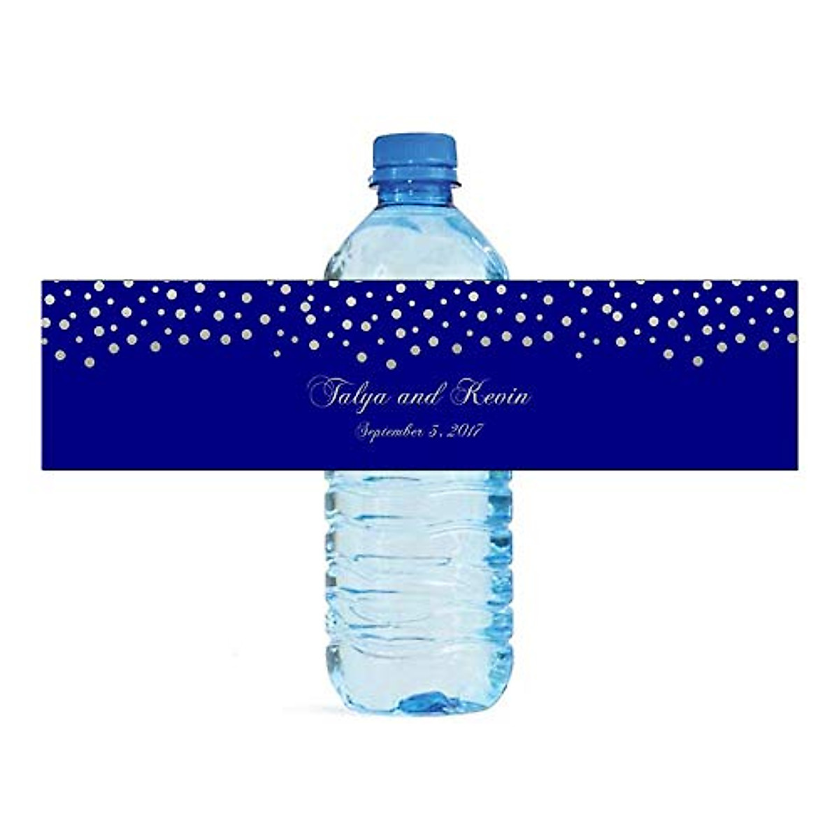 Silver Confetti Falling On Navy Background Water Bottle Labels Weddings Anniversary Bridal Shower Easy to Use