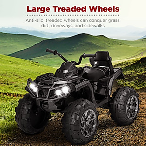 Best Choice Products 12V Kids Ride-On Electric ATV, 4-Wheeler Quad Car Toy w/Bluetooth Audio, 3.7mph Max Speed, Treaded Tires, LED Headlights, Radio - Black