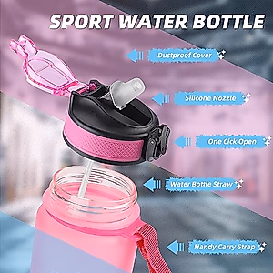 West Biking 32 oz Water Bottle with Time Marker and Straw, Motivational Water Bottles with Clean Brush, Leakproof & BPA Free, Drinking Sports Water Bottle for Fitness Gym Outdoor
