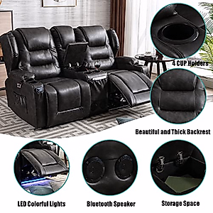 SAMERY Electric Home Theater Seating- Power Recline Chair Loveseat RV Sofa with Console, 67" Double Recliner 2-Seater RV Couch with Storage/USB Charging/Lighting/Cup Holders for Living Room