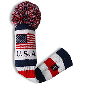 Craftsman Golf US Flag Knit Pom Pom White Blue Red Driver,Fairway Wood, Hybrid Head Cover Headcover for Callaway Mizuno Cobra Taylormade (4pcs(#1,3,5,X))