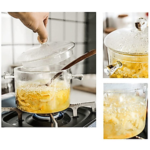DOITOOL Glass Saucepan with Cover, Clear for Cooking on Stove, 1 Liter Glass Cooking Saucepan for Pasta Noodle, Soup, Milk, Tea (14 x 19.5 x 16cm)