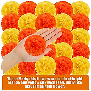 100PCS Artificial Marigold Flowers Heads Silk Orange Yellow Flower for Dia De Los Muertos Day of The Dead Diwali Home Decor Indian Theme Weddings DIY Wreath Garland Decoration