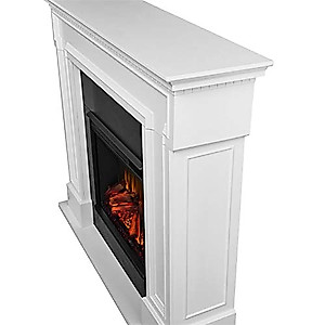 BOWERY HILL Traditional Solid Wood Electric Fireplace, Heater with Remote Control, Adjustable Led Flame, 1500W in White