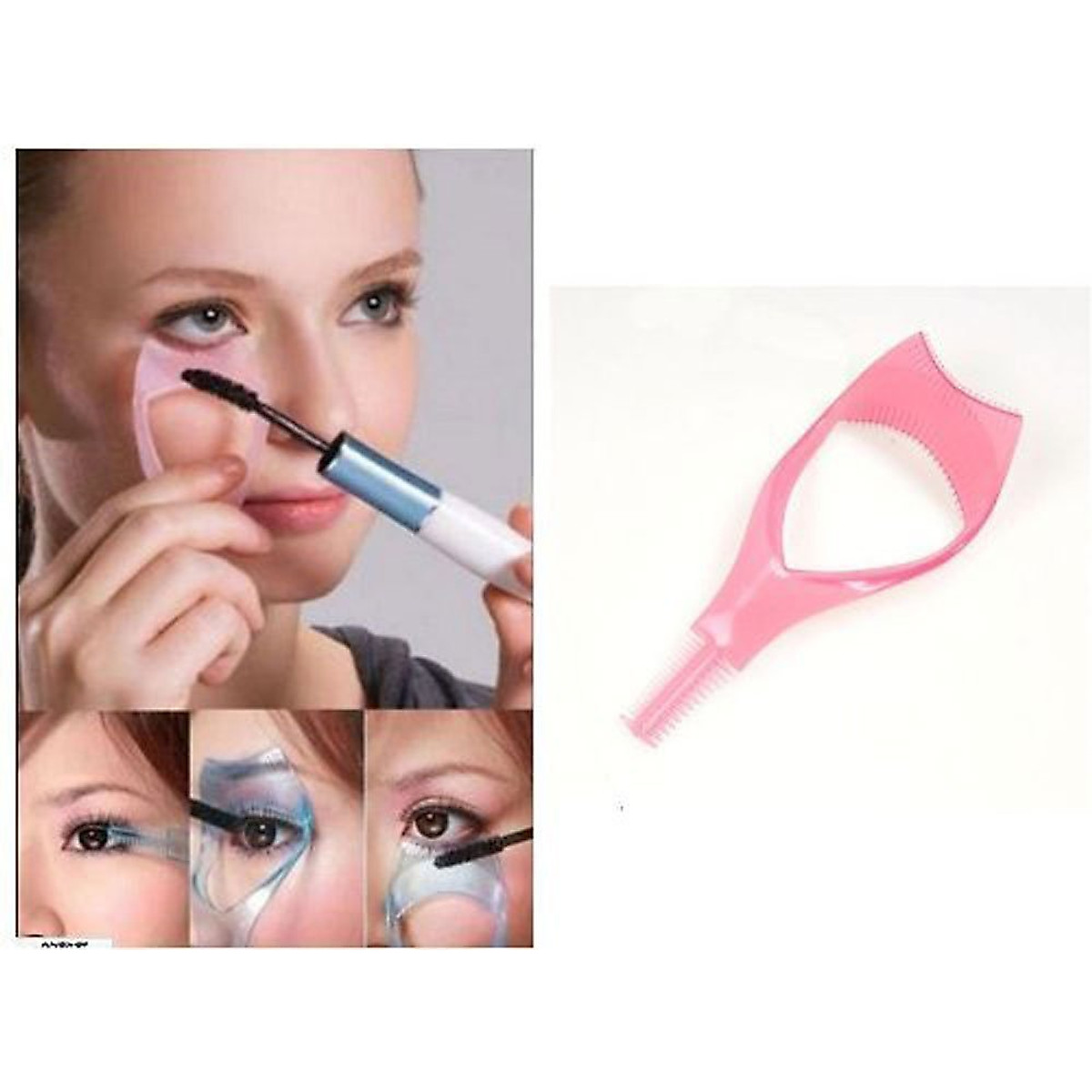 3Pcs Plastic Makeup Upper Lower Eye Lash Mascara Guard Applicator With Comb Eyelashes Curlers Applicators (Pink)