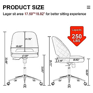 voqoomkl PU Home Office Chair, 360° Swivel Desk Chair with 5 Wheels and Gold Metal Base, Adjustable Height Armless Computer Chair for Living Room Bedroom Study, Black