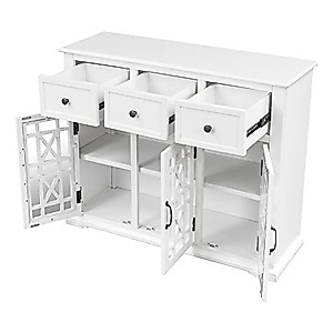 Quarte Farmhouse 35.4" Storage Cabinet with 3 Doors and 3 Drawers,Solid Wood Sideboard Table with Interior Shelf,for Entryway,Kitchen and Dining Room (White#h)