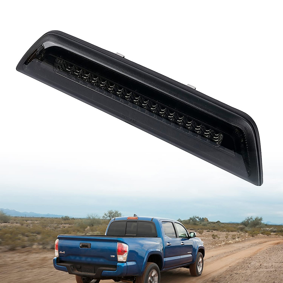 Led Third Brake Light Replacement for 2016 2017 2018 2019 2020 2021 2022 To-yota Tacoma SR SR5 TRD Pickup Trucks Strobe Led 3rd Brake Center High Mount Stop Lamp White Cargo Light Kit Smoked Lens