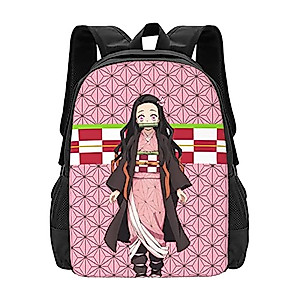 SUEDA Nezuko Backpack 17.3" Anime Multifunction Bookbag with Side Pockets Durable Laptop Bag for Teen Boys Girls