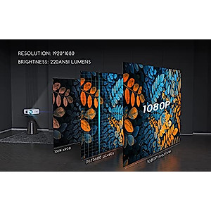 COOAU WiFi Bluetooth Projector HD 1080p Compact Portable Projector, 220ANSI Dolby Sound Support Movie Projector for Outdoor Indoor Home Theater Compatible TV Stick, HDMI, Phone, Laptop, DVD, Ceiling