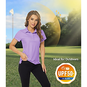TACVASEN Women's Collared Shirts Short Sleeve UV Protection Sun Shirts Quick Dry Work Shirts Casual Shirts Womens Golf Shirt Light Purple