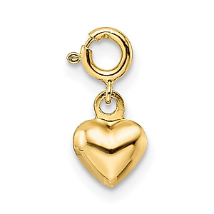 Auriga Fine Jewelry 14K Yellow Gold Heart with Spring Ring Clasp Puff Charm Pendant for Women (W- 0.22 Inch)