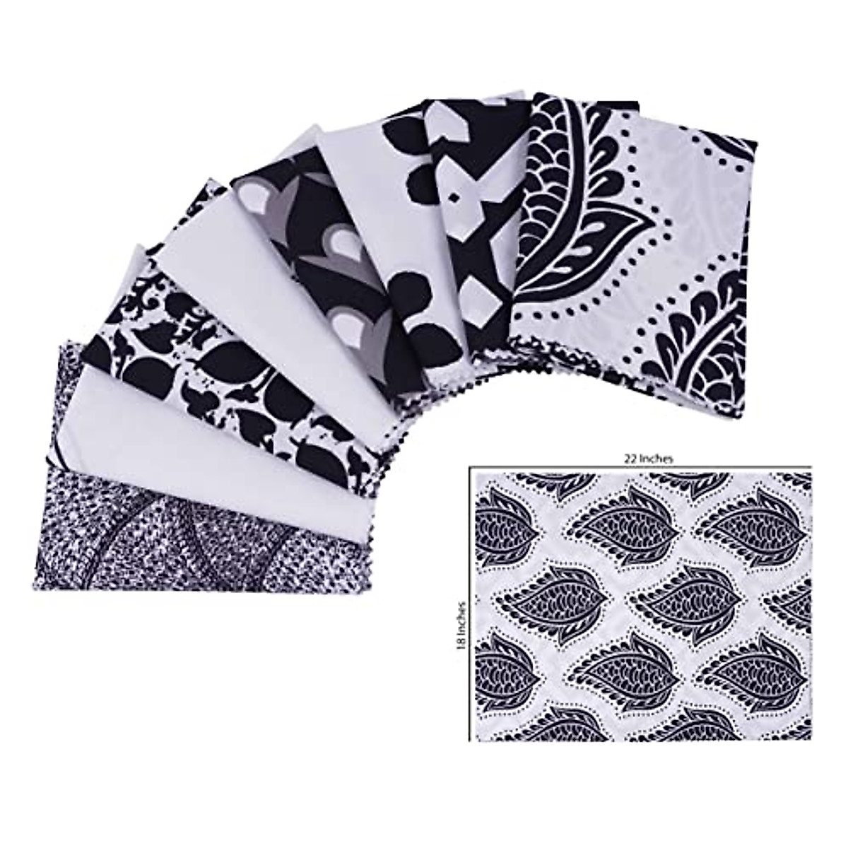 Soimoi 8 Pc Fat Quarter Bundle - Asian Block Print 18"x 22" DIY Patchwork- 100% Cotton Pre-Cut Quilting Fabric (White & Black)