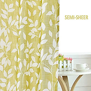 Treatmentex Valance Curtain for Window 15" Leaf Print Kitchen Valances, Mustard Yellow and White, 52" w 1 Panel