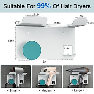 KYZDZQ Hair Dryer Holder Wall Mounted, New Upgrade Self-Adhesive or Perforated Installation Blow Dryer Holder, Compatible with Most Hair Dryers, White