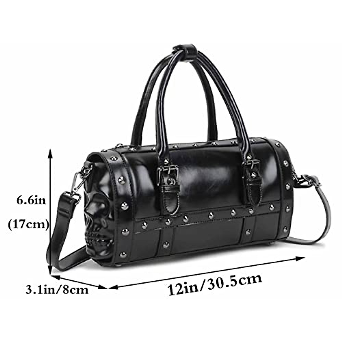 FiveloveTwo Women Handbags Shiny Paten PU Satchel Purse Rivet Shoulder Tote Top-Handle Bag Black