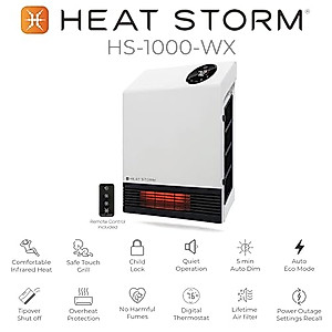 Heat Storm Deluxe Space 1000 Watt Infrared Wall Mount Electric Heater, White