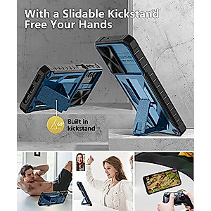 Case for Samsung Galaxy A13 5G: Rugged Protective A13 Cell Phone Cover with Kickstand Clip Holster Stand | Shockproof Bumper Textured Matte Design Military-Grade Heavy Duty Drop Protection - Blue
